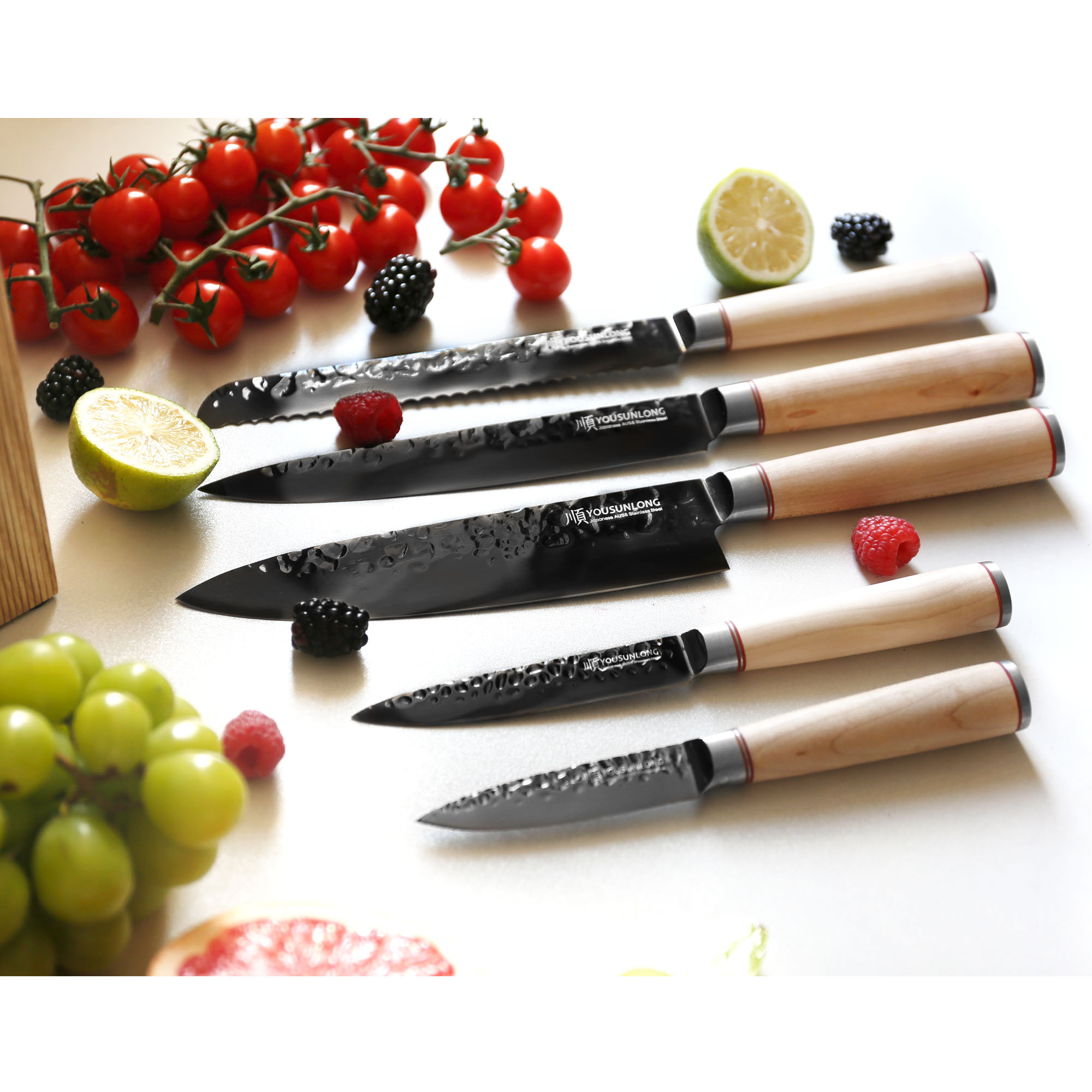 5-Piece Kitchen Knife Set with Block - YOUSUNLONG