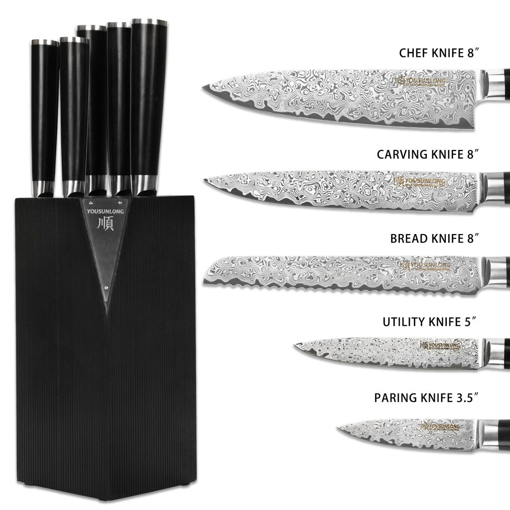5-Piece Kitchen Knife Set with Holder - YOUSUNLONG