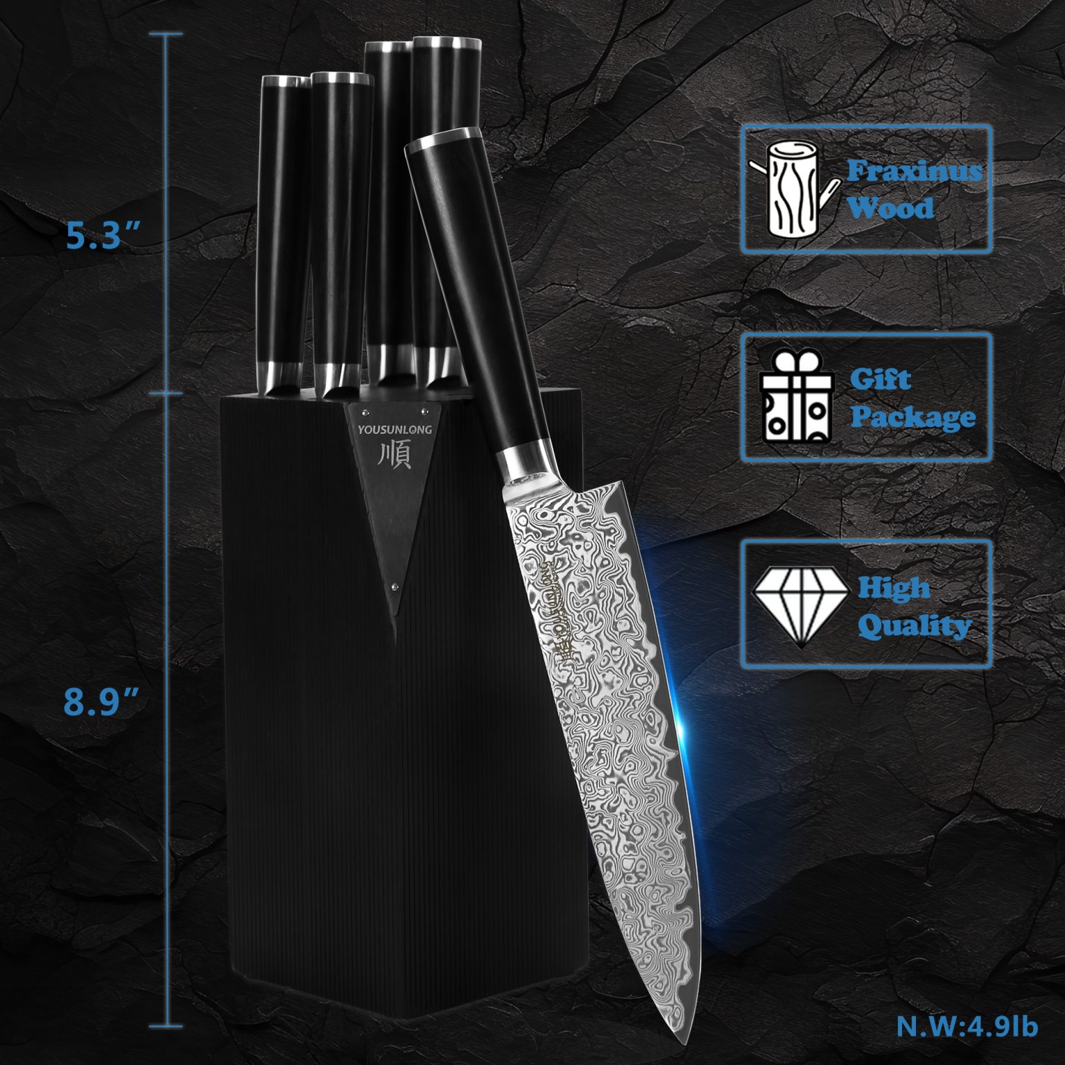 5-Piece Kitchen Knife Set with Holder - YOUSUNLONG
