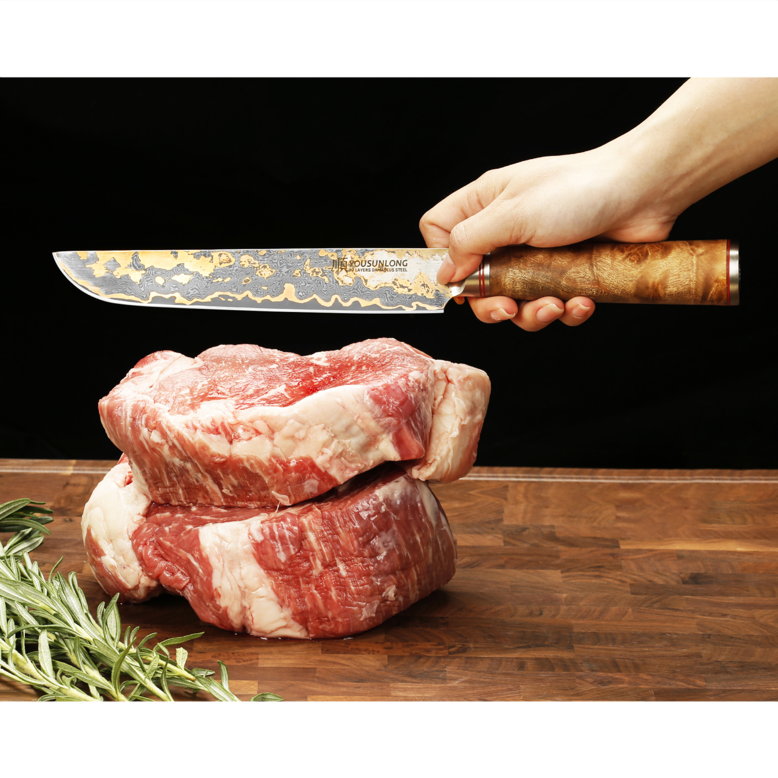 Copper Damascus steel Sakimaru Knife - YOUSUNLONG