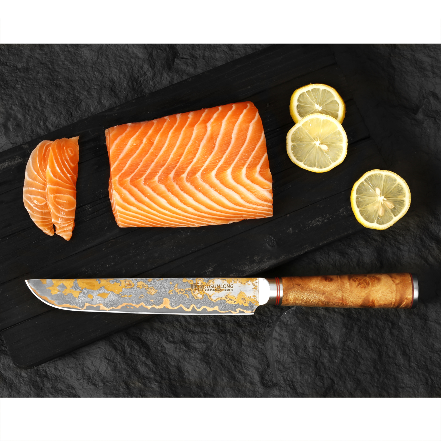 Copper Damascus steel Sakimaru Knife - YOUSUNLONG