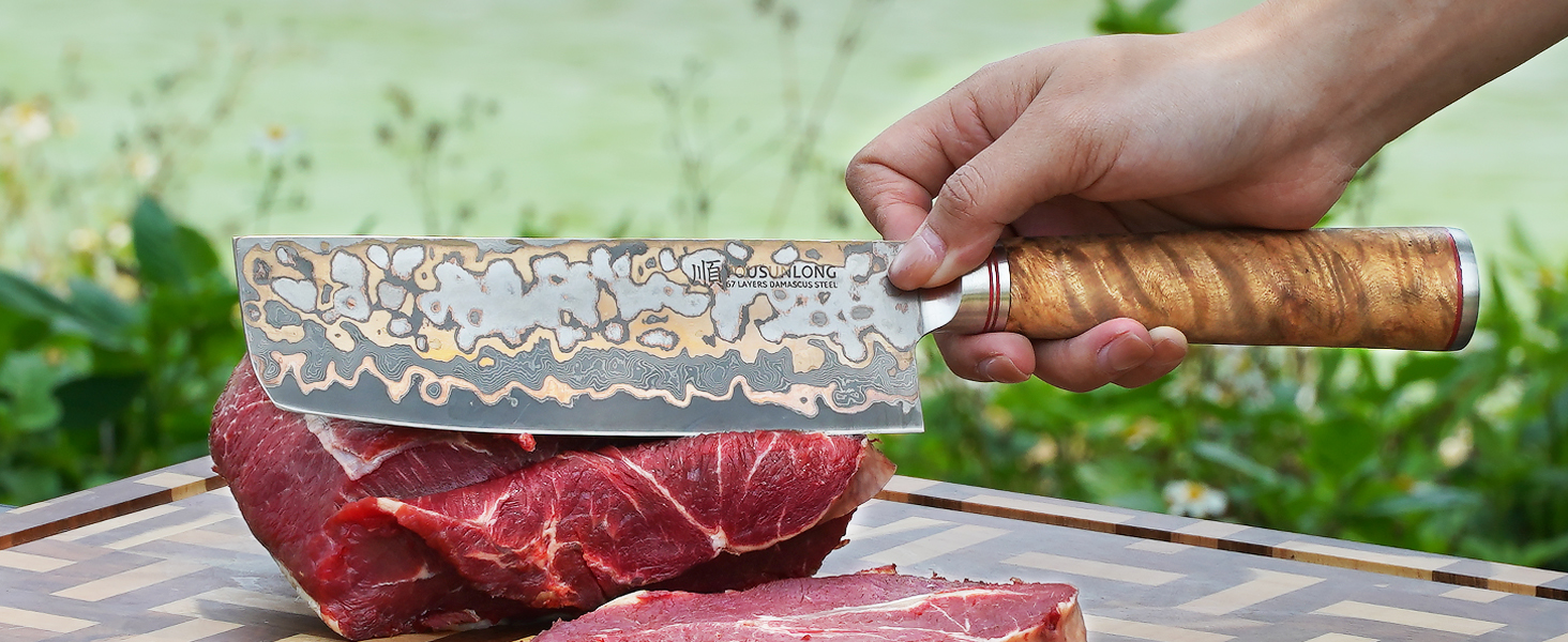 New Arrival Review: Copper Damascus Steel Kitchen Knife with CuMai Core ...